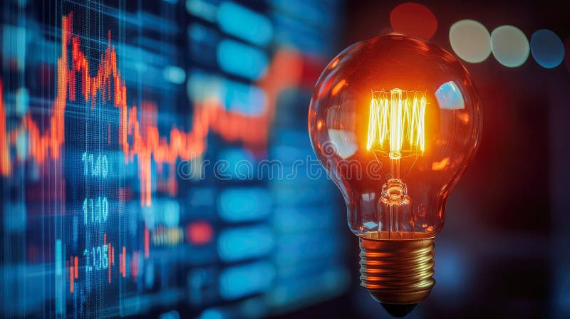 A Glowing Light Bulb with the Growth Graph of the Business Virtual ...