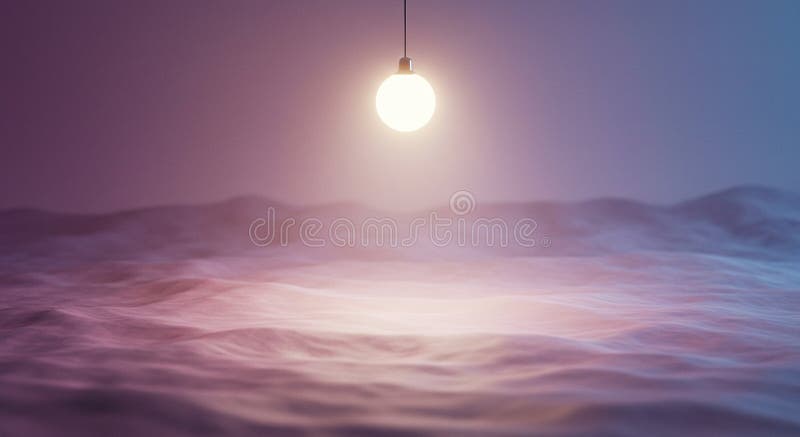 A Glowing Light Bulb Hangs from the Ceiling, Illuminating a Misty ...