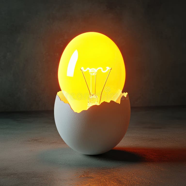 Glowing Light Bulb Hatching from an Egg, New Idea Concept Stock Photo ...