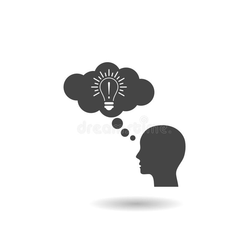 Glowing Light Bulb and Human Head. Idea Symbol with Shadow Stock Vector ...