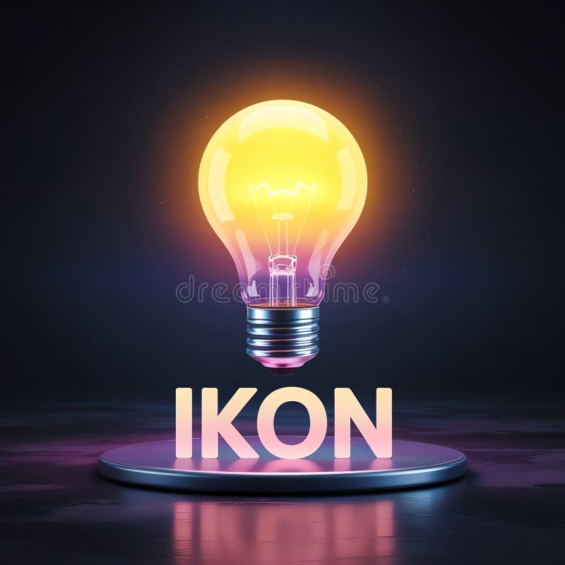 Glowing Light Bulb Icon Concept with Ikon Text Stock Image - Image of ...