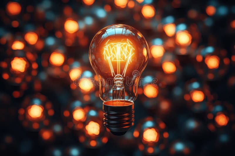 A Glowing Light Bulb Illuminates Darkness, Surrounded by Soft Blur of ...