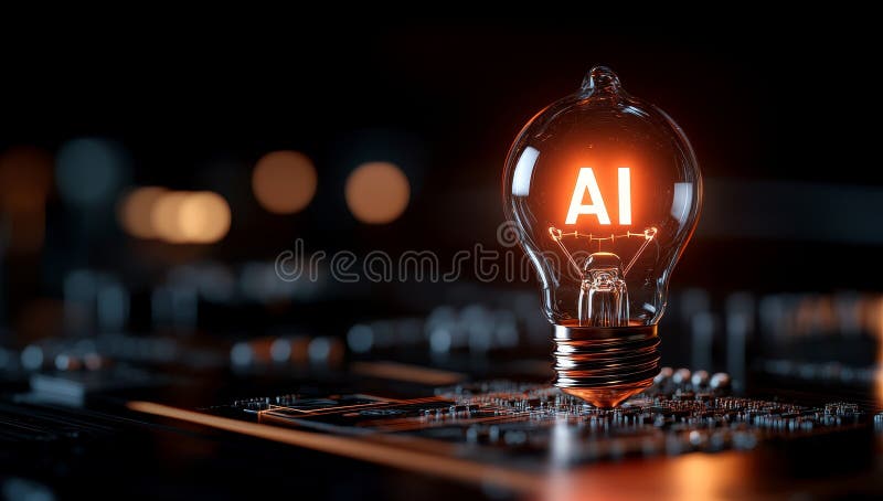 A Glowing Light Bulb Illuminates the Letters AI, Symbolizing Artificial ...
