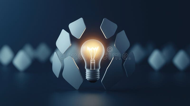 Glowing Light Bulb Inside Protective Digital Shield Structure ...