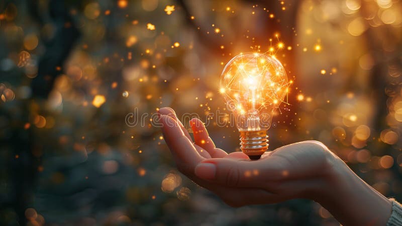 Glowing Light Bulb in a Man S Hand. Electric Light. Generative Ai Stock ...