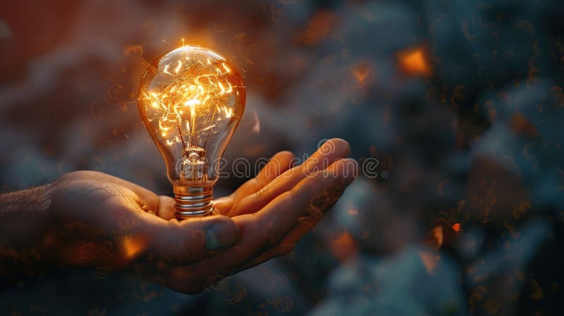 Glowing Light Bulb in a Man S Hand. Electric Light. Generative Ai Stock ...