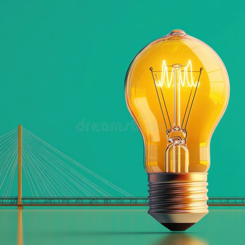A Glowing Light Bulb Near a Modern Bridge Symbolizes the Intersection ...