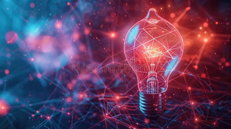 Glowing Light Bulb with Network Background Stock Illustration ...