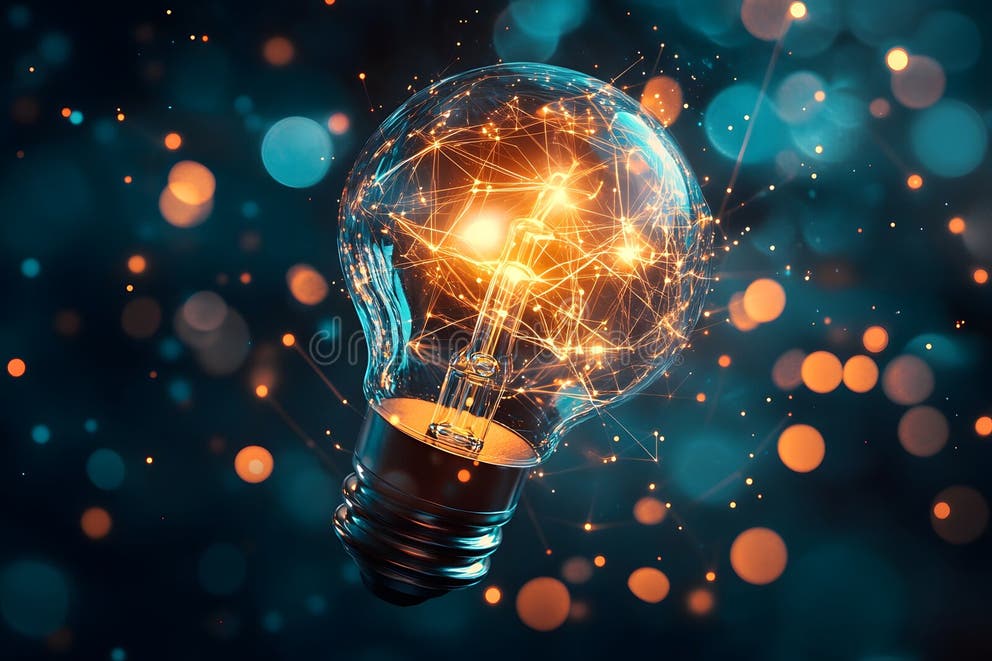 Glowing Light Bulb with Network of Connected Lines and Dots Stock ...