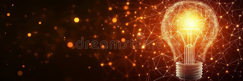 Glowing Light Bulb with Network Connections on a Dark Background ...