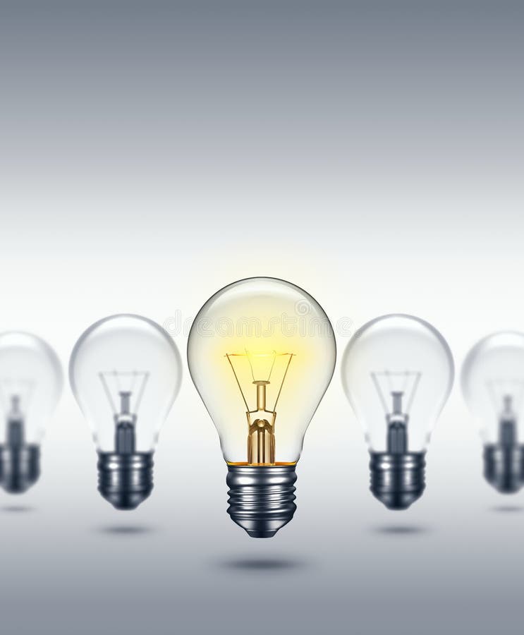 Glowing Light Bulb Over Grey Background Stock Illustration ...