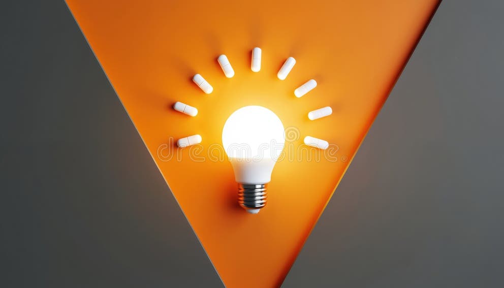 Glowing Light Bulb with Pills on Orange Background. Creative Idea ...