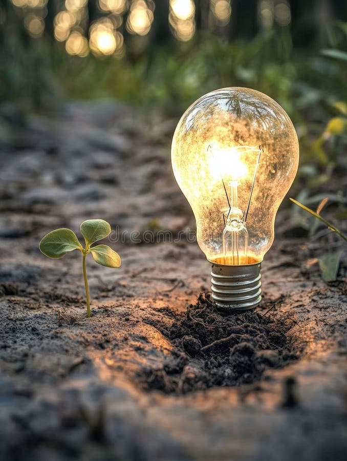 Light Bulb Illuminating a Small Plant, Symbolizing Growth and ...