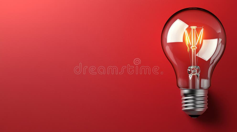 Glowing Light Bulb on Plain Maroon Background Creates Minimalist and ...