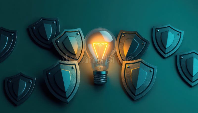 Glowing Light Bulb Protected by Metal Shields. Modern Tech Concept of ...