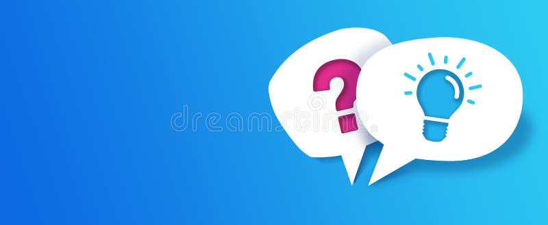 Glowing Light Bulb and Question Mark on Paper Bubble. Blue Background ...