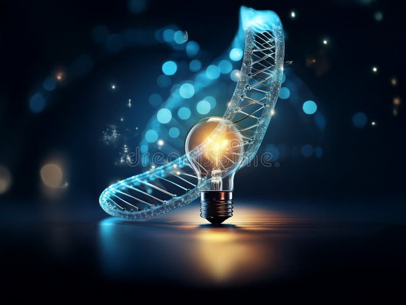 A Glowing Light Bulb, Representing an Idea, is Intertwined with a DNA ...