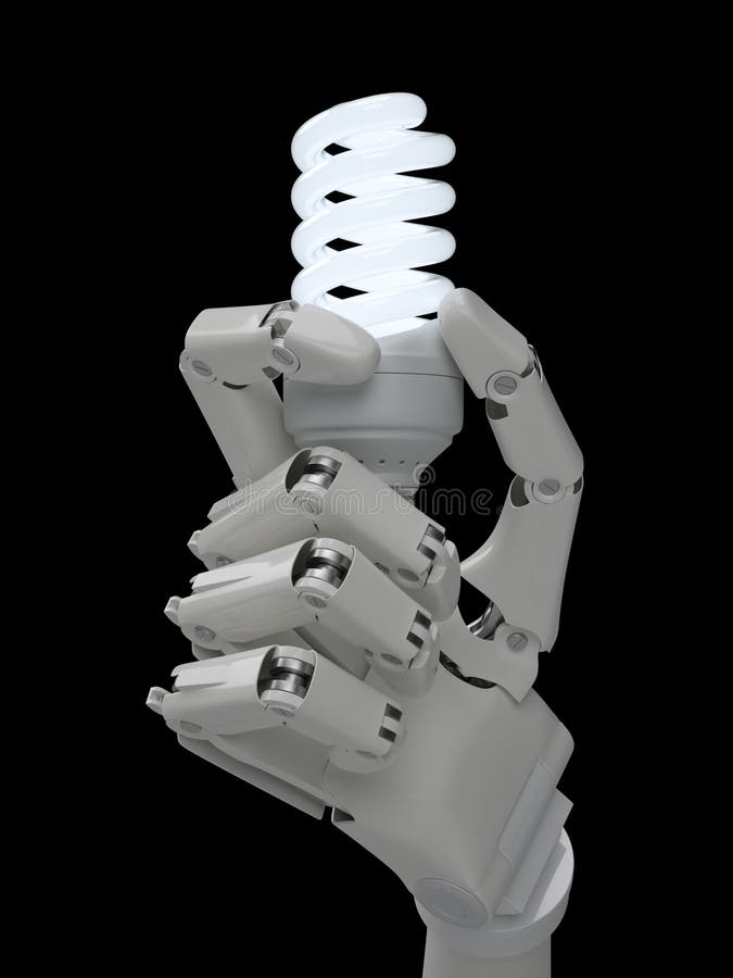 Glowing Light Bulb in Robot Hand Stock Image - Image of economical ...