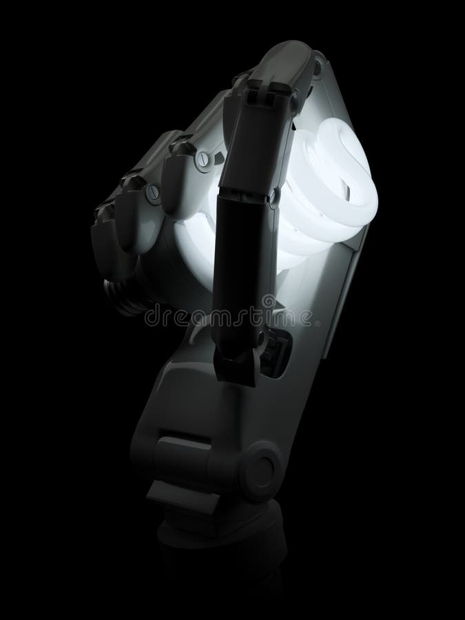 Glowing Light Bulb in Robot Hand Stock Image - Image of bright ...