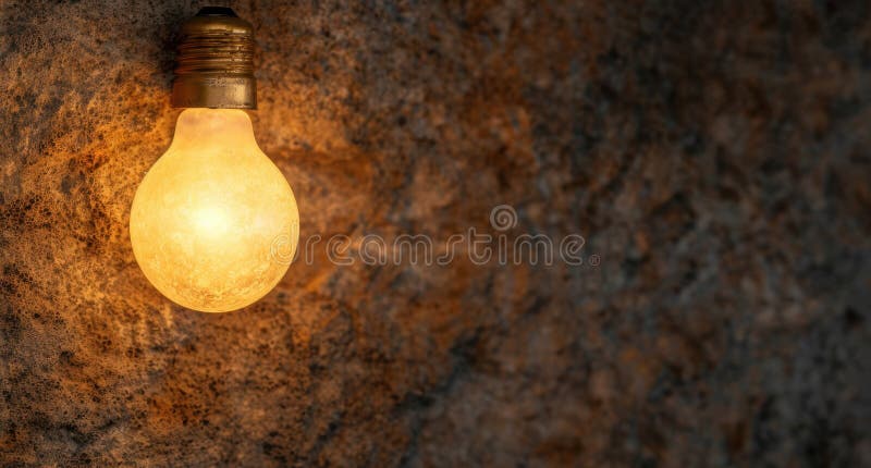 Glowing Light Bulb on a Rustic Wall Stock Illustration - Illustration ...