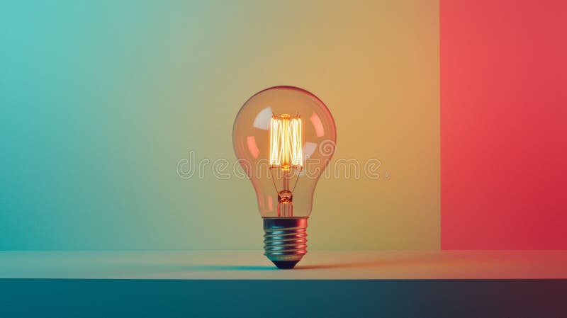 Illuminated Light Bulb with Gradient Background in Minimal Design Stock ...