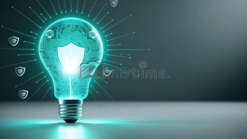 Glowing Light Bulb with a Shield Design, Symbolizing Innovation ...