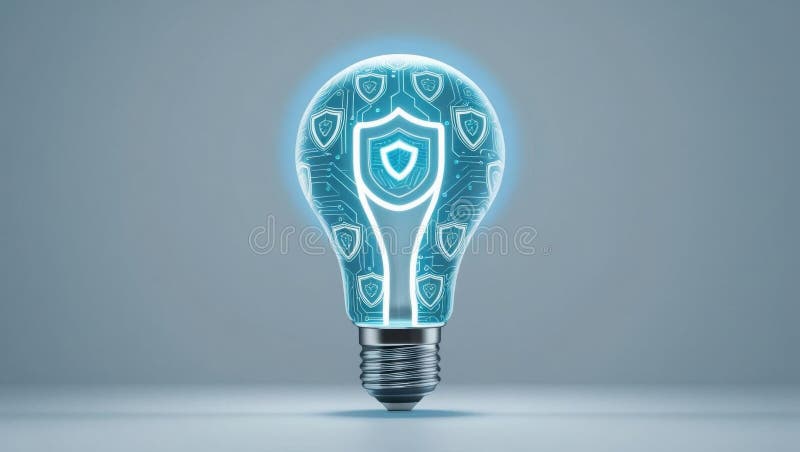 Glowing Light Bulb with a Shield Design, Symbolizing Protection and ...