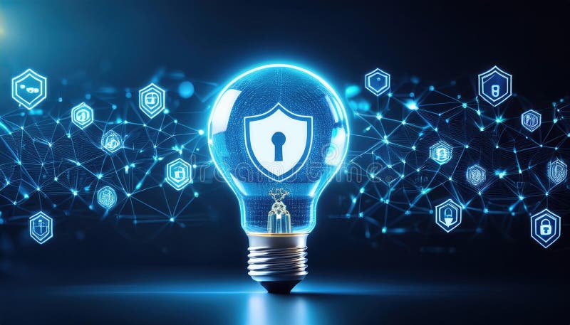 Glowing Light Bulb with a Shield and Keyhole Symbolizes Security and ...