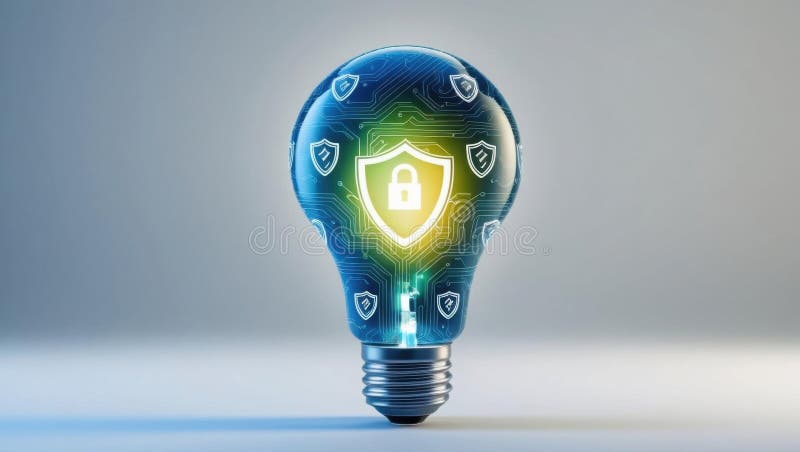 Glowing Light Bulb with a Shield Symbol, Representing Innovation ...