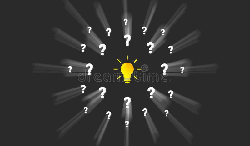 Glowing Light Bulb with Shiny Question Mark Around in Dark Grey ...