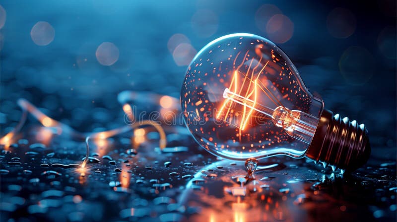 Glowing Light Bulb on Shiny Surface Stock Image - Image of glow ...