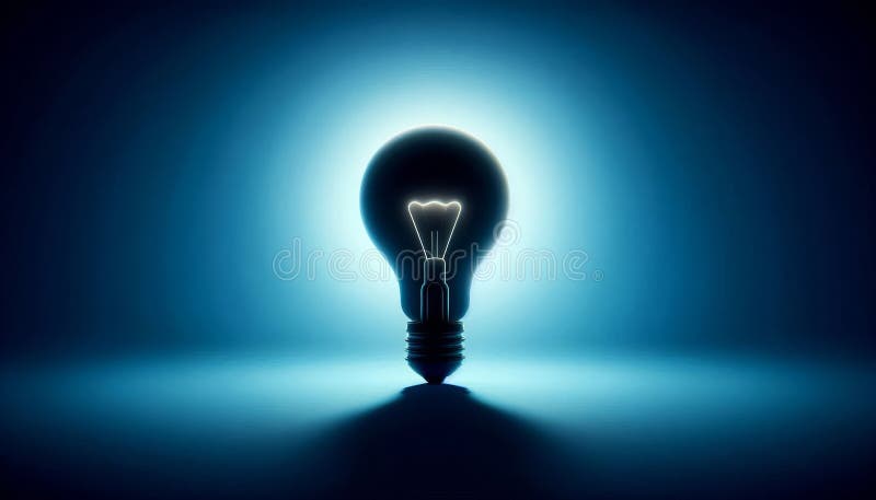 Glowing Light Bulb Silhouette with Blue Backlight on Dark Background ...