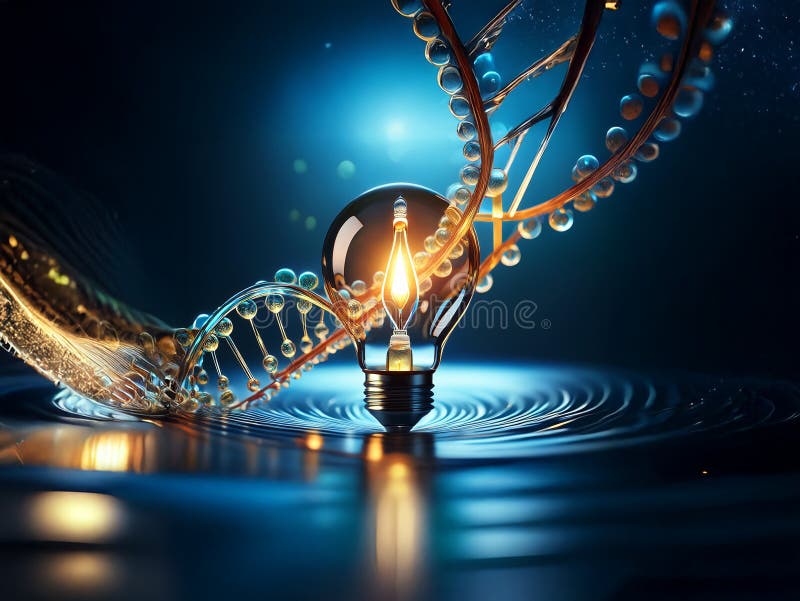 A Glowing Light Bulb Sits within a DNA Double Helix, Reflecting on a ...