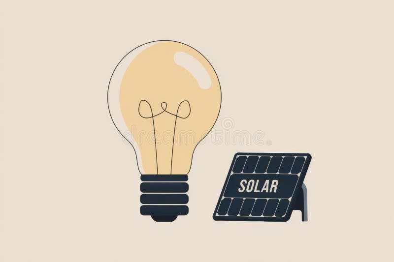 Glowing Light Bulb and Solar Panel Illustration Stock Illustration ...
