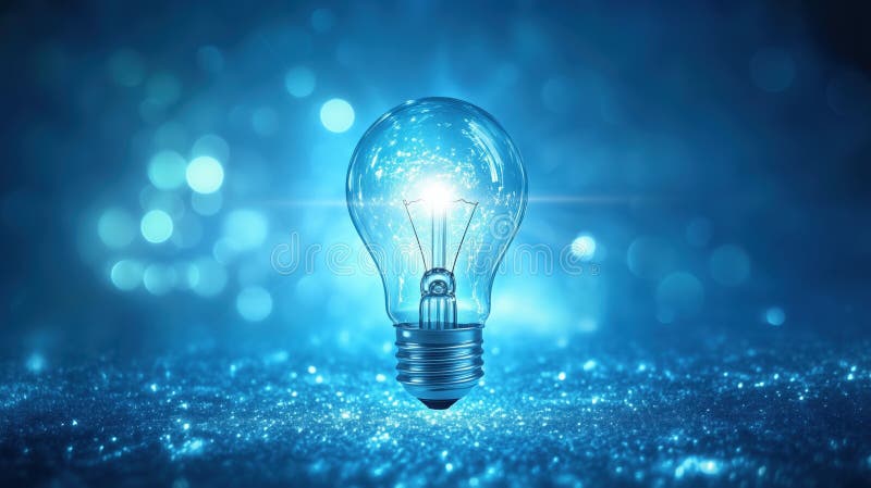 Glowing Light Bulb with Sparkling Blue Background Stock Image - Image ...