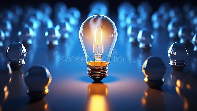 Glowing Light Bulb Standing Out from the Crowd. Concept of Leadership ...