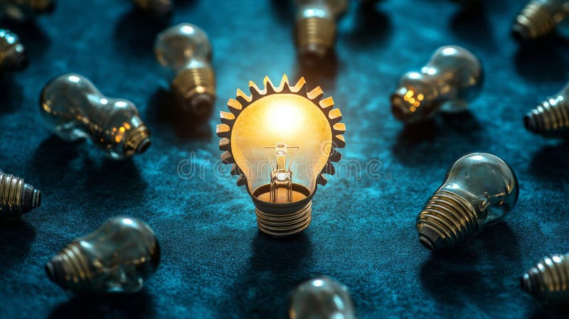 A Glowing Light Bulb Stands Out among Dim Bulbs, Symbolizing Creativity ...