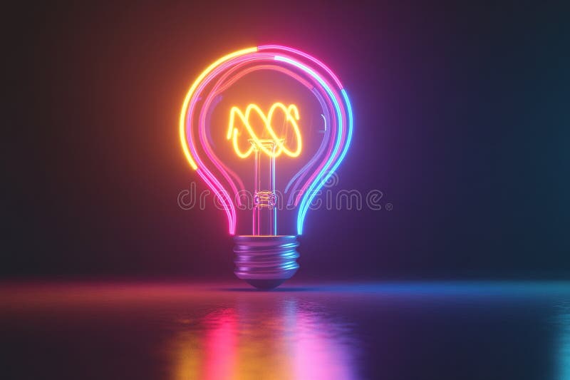 Glowing Light Bulb Surrounded by Abstract Neon Swirls Creates a Vibrant ...