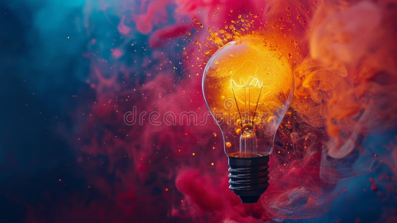 Glowing Light Bulb Surrounded by Colored Smoke Stock Image - Image of ...