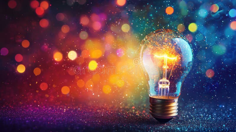 Glowing Light Bulb Surrounded by Colorful Bokeh Lights Creates ...
