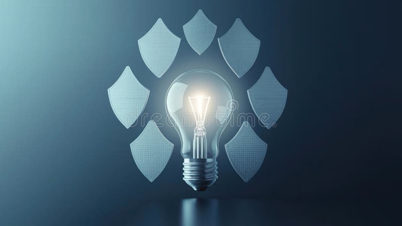 Glowing Light Bulb Surrounded by Protective Digital Shields Cyber ...