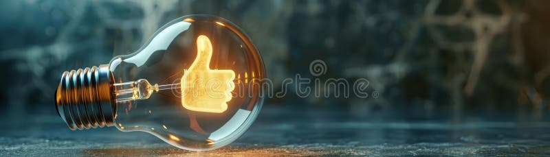 A Glowing Light Bulb with a Thumbs Up Symbol Inside, Representing a ...