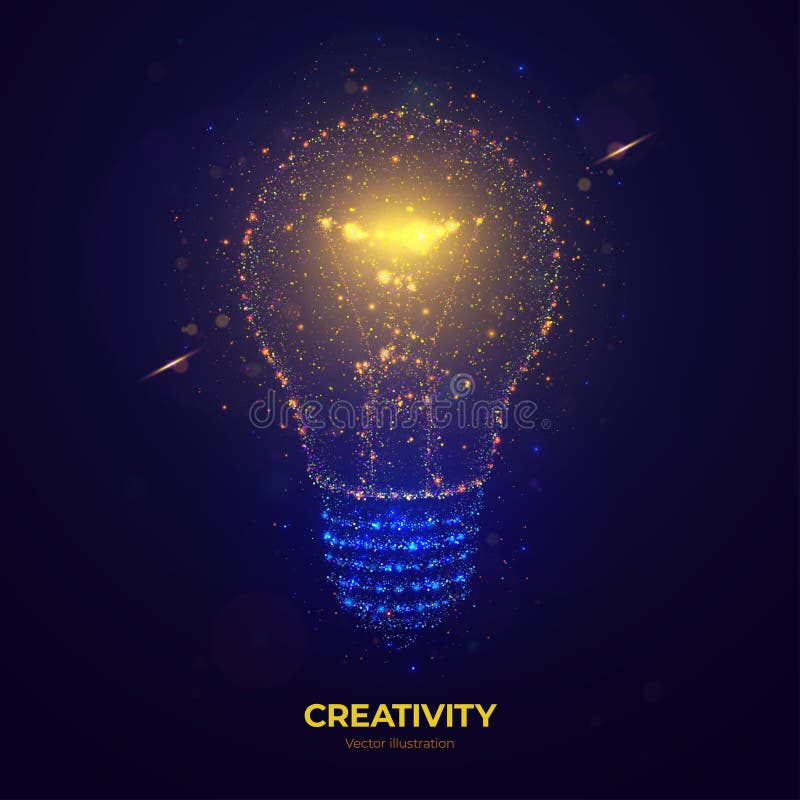 Glowing Light Bulb Vector Illustration Made of Neon Particles Stock ...
