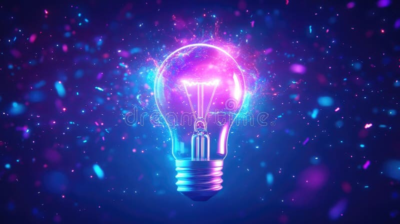 Glowing Light Bulb with Vibrant Neon Colors and Sparkling Particles ...