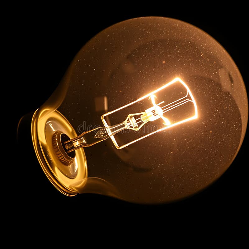 A Glowing Light Bulb with Visible Filaments in a Dark Room Stock ...