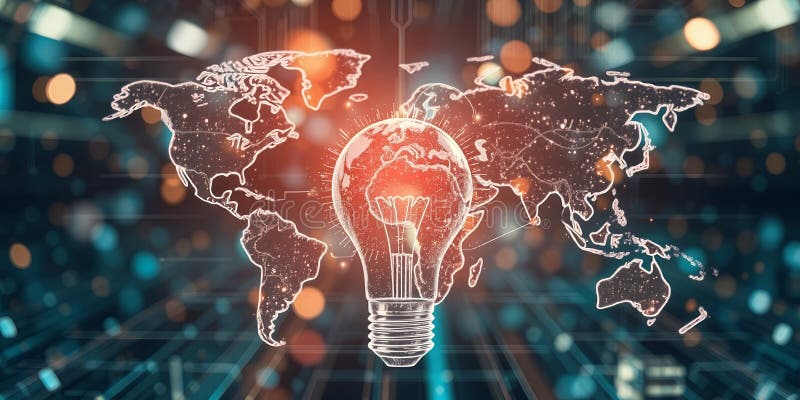 A Glowing Light Bulb with a World Map Inside Symbolizing Global ...