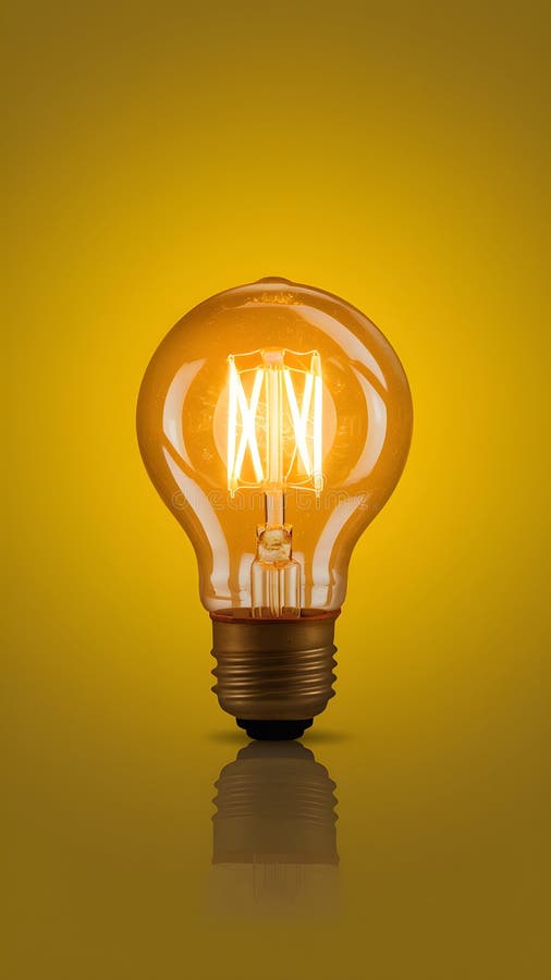 Glowing Light Bulb on Yellow Background, Radiating Warmth and ...