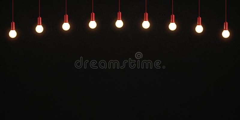 Glowing Light Bulbs on Dark Concrete Background Stock Illustration ...