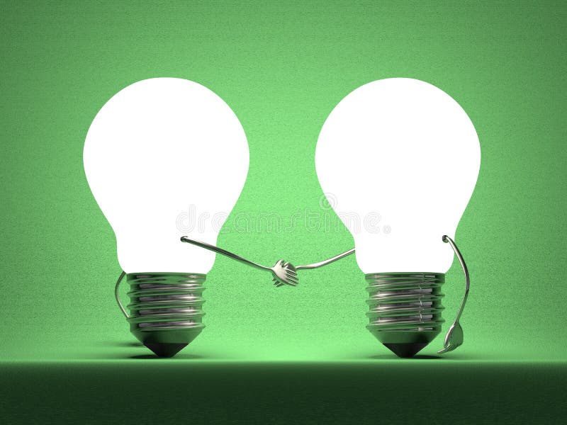 Glowing Light Bulbs Handshaking on Green Stock Illustration ...