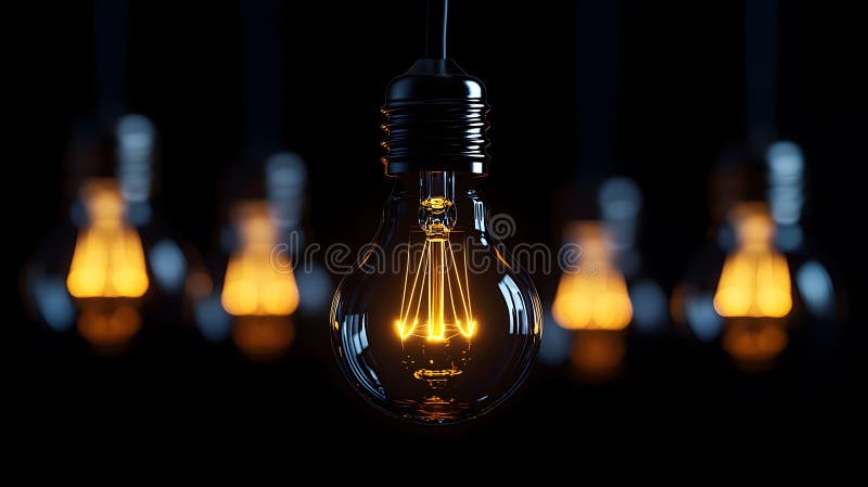 Glowing Light Bulbs Hanging in a Row on a Background Representing ...